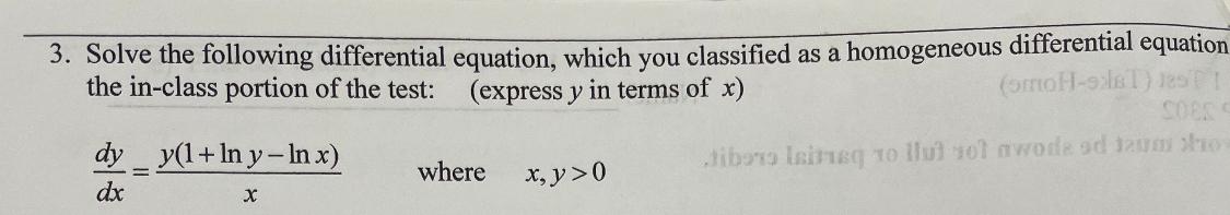 Solved 3. Solve the following differential equation, which | Chegg.com