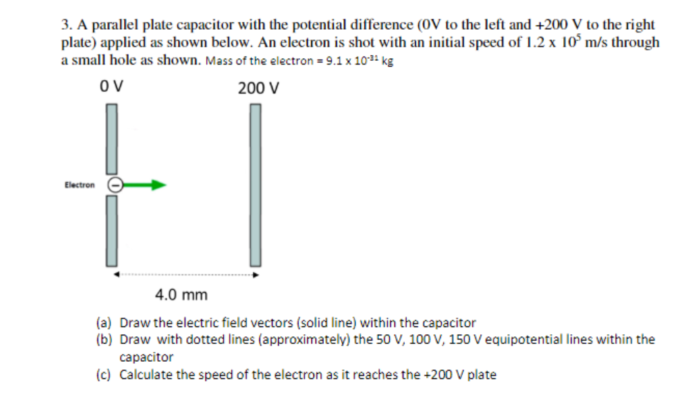 Solved 3. A parallel plate capacitor with the potential | Chegg.com
