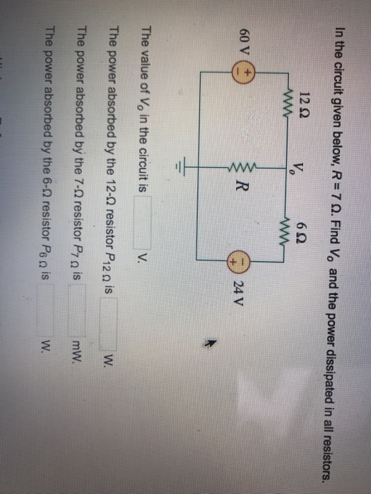 Solved In the circuit given below, R = 7 Ω. Find Vo and the | Chegg.com