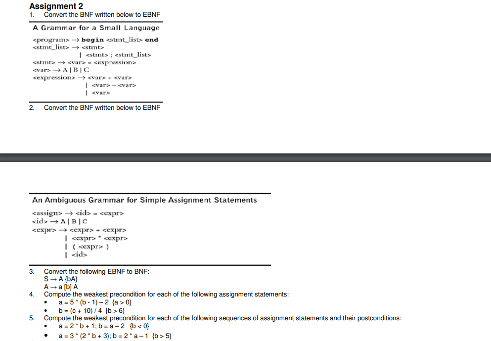 Solved Assignment 2 1. Convert the BNF written below to EBNF | Chegg.com