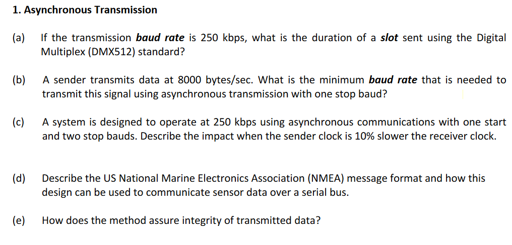1. Asynchronous Transmission (a) If the transmission | Chegg.com