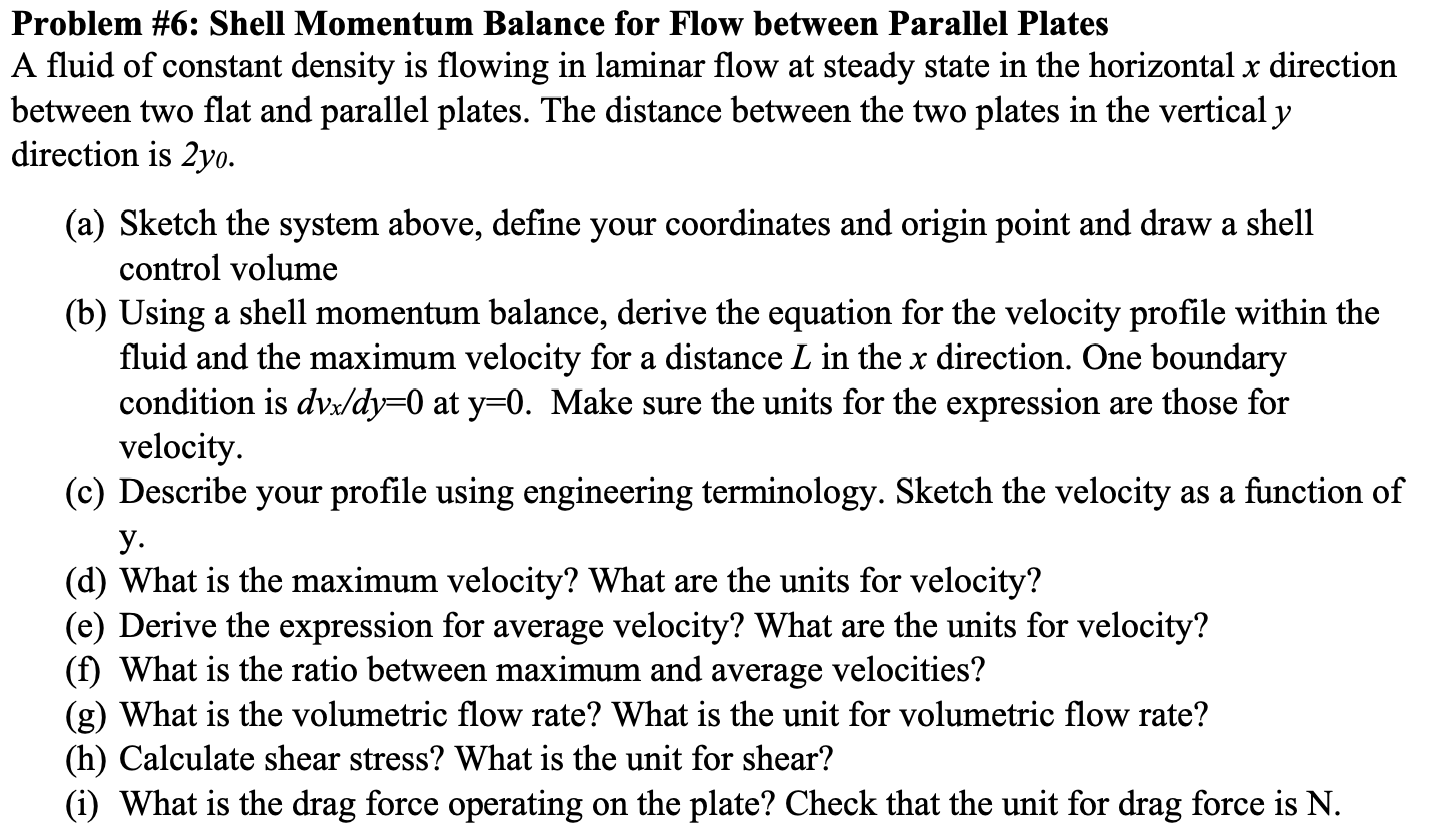 Solved Problem #6: Shell Momentum Balance for Flow between | Chegg.com