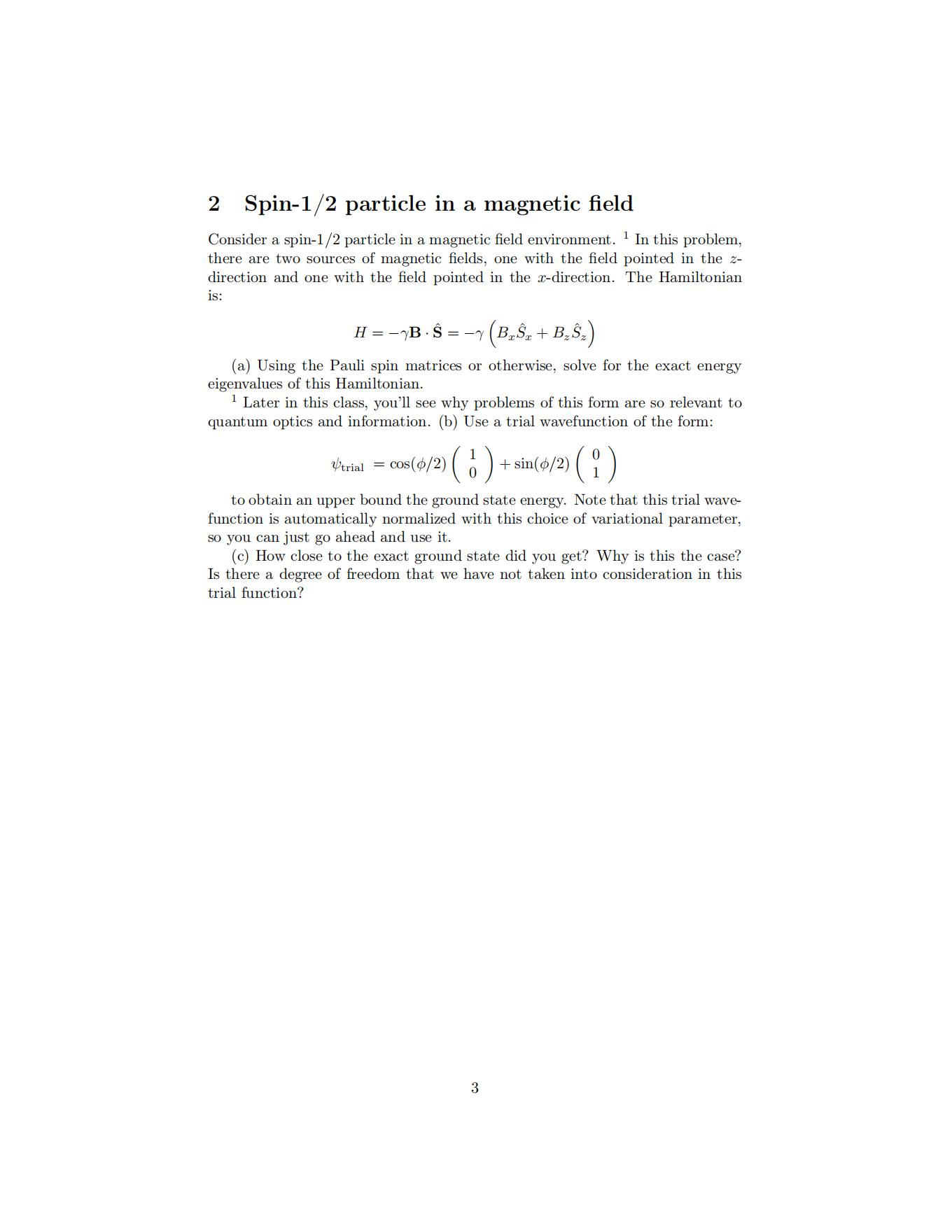 2 Spin-1/2 particle in a magnetic field Consider a | Chegg.com