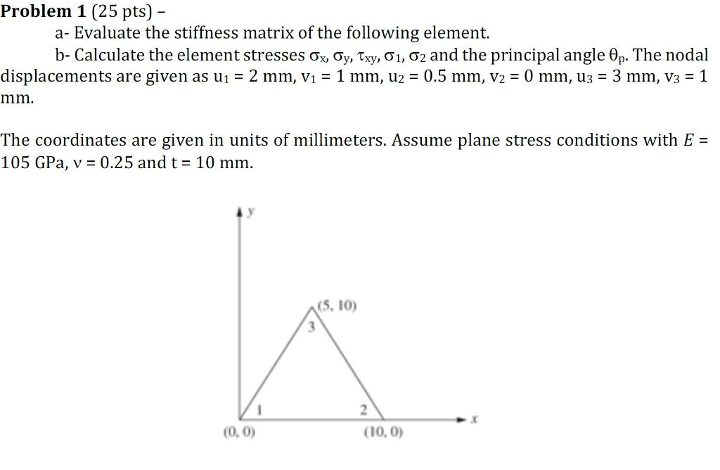 Solved Problem 1 (25 pts) - a- Evaluate the stiffness matrix | Chegg.com