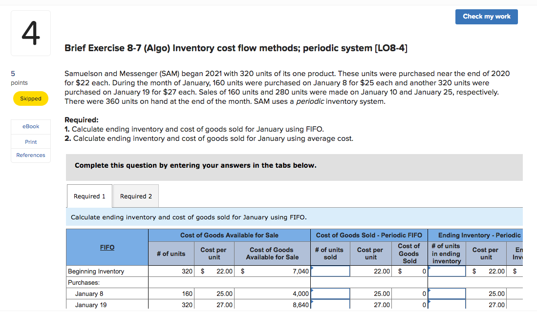 Solved Brief Exercise 8-7 (Algo) Inventory cost flow | Chegg.com