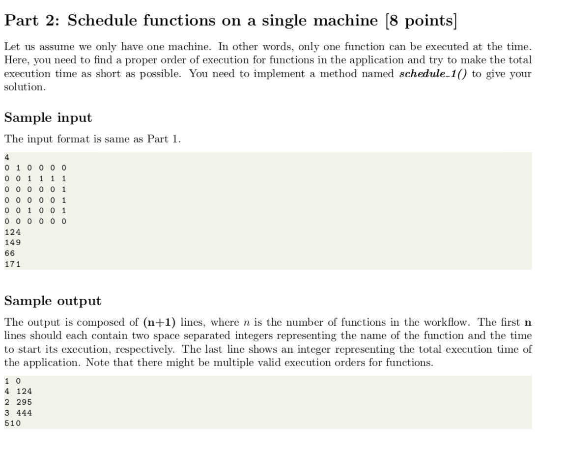 Part 2: Schedule functions on a single machine [8 | Chegg.com