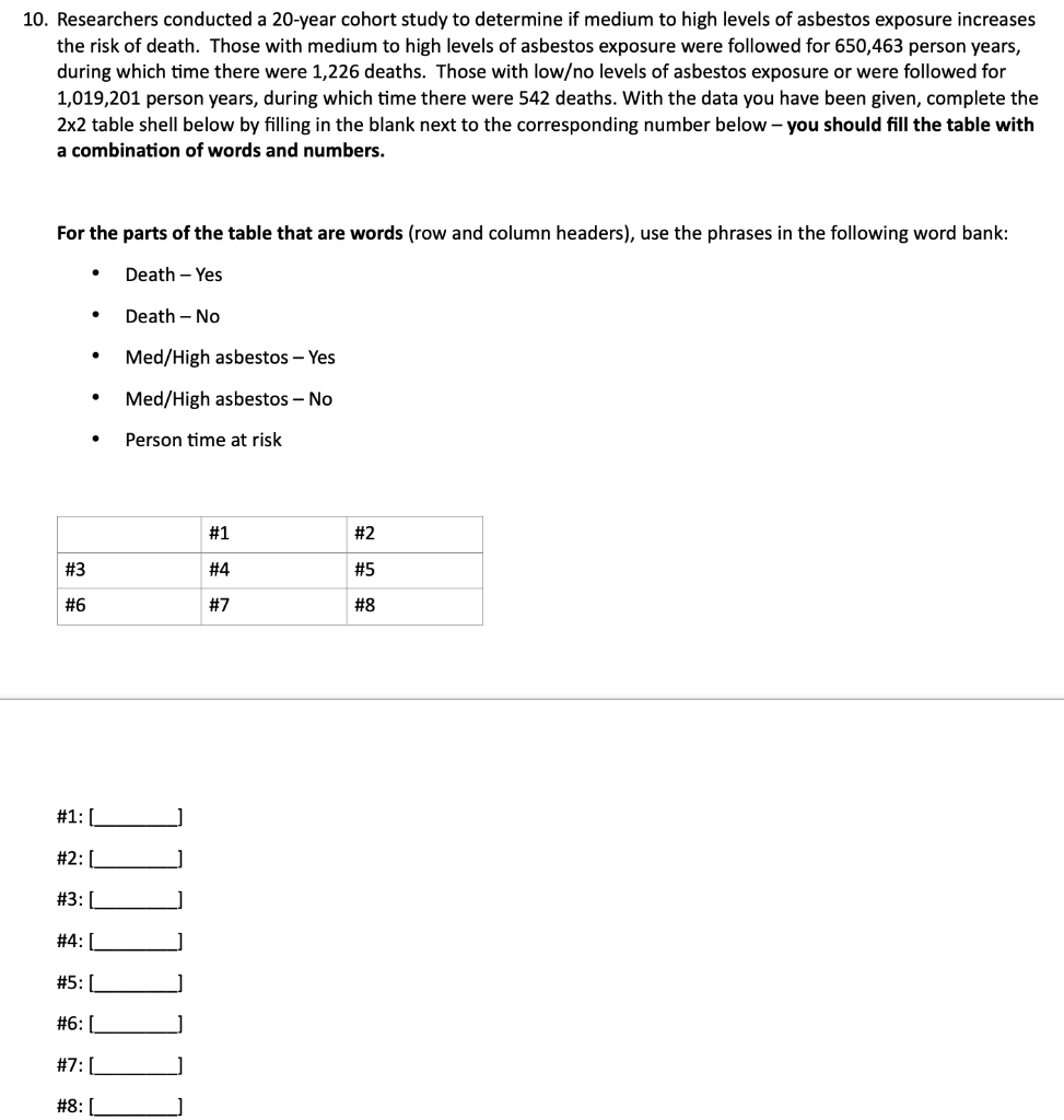 10. Researchers conducted a 20-year cohort study to | Chegg.com
