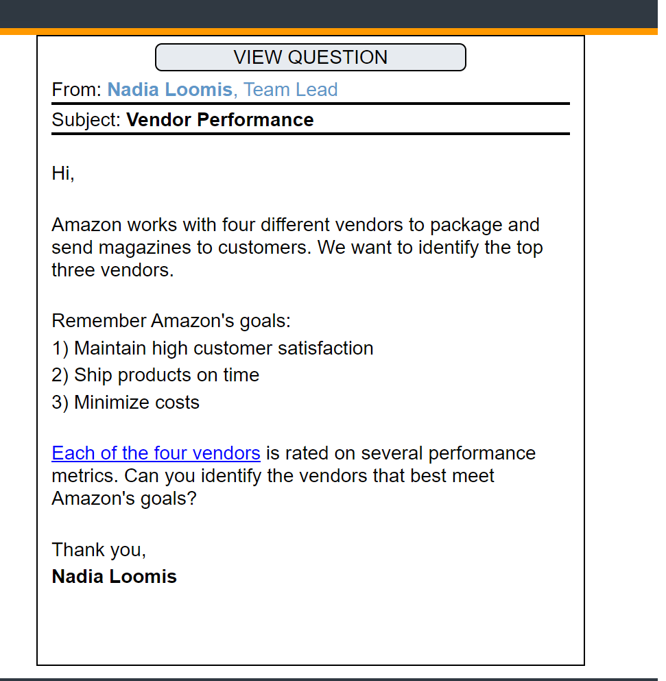 Solved Messages Received Vendor Information i Based on the | Chegg.com