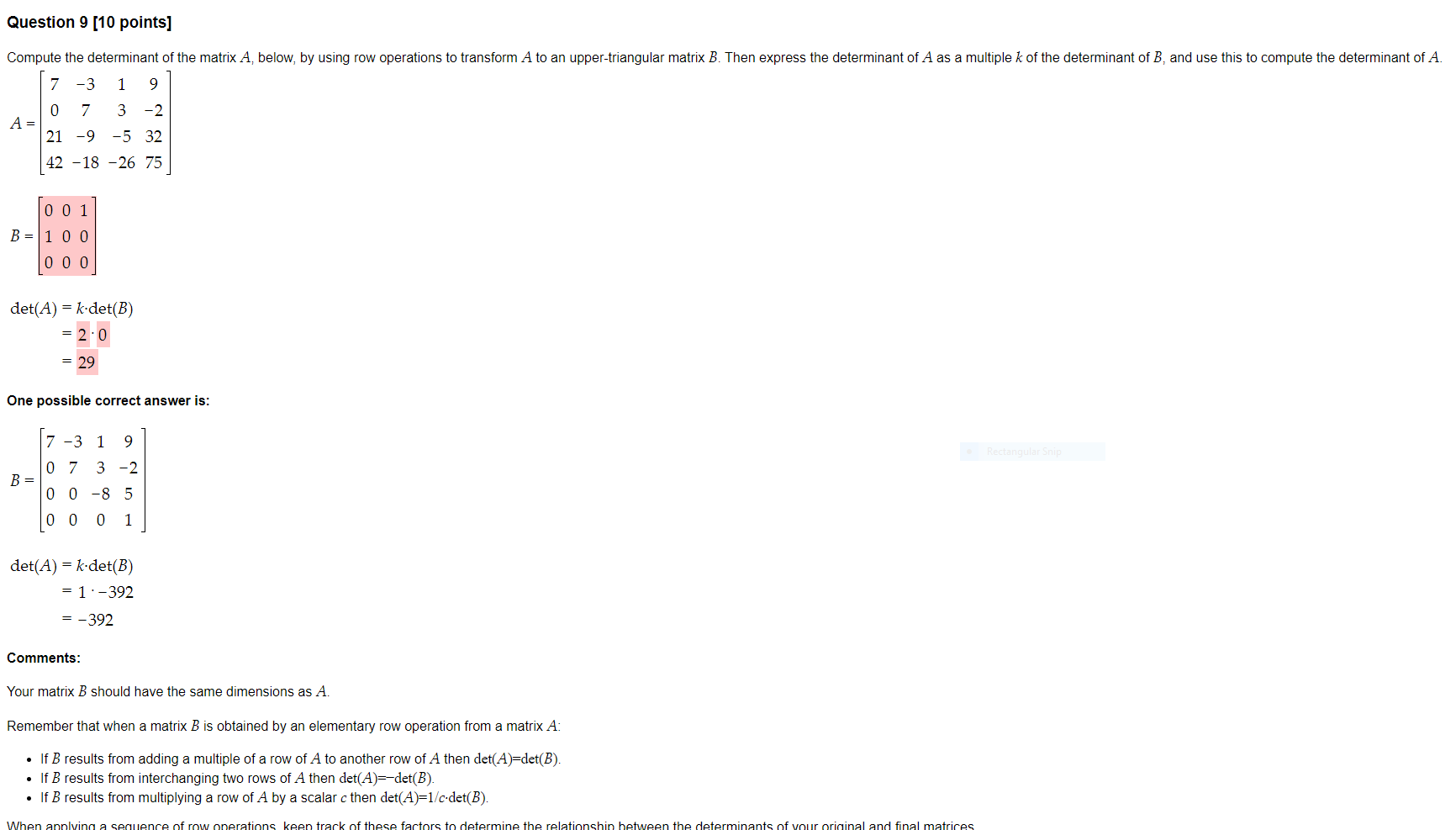 Solved Question 9 [10 points] Compute the determinant of the | Chegg.com