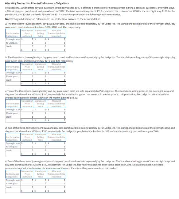 Allocating Transaction Price to Performance | Chegg.com