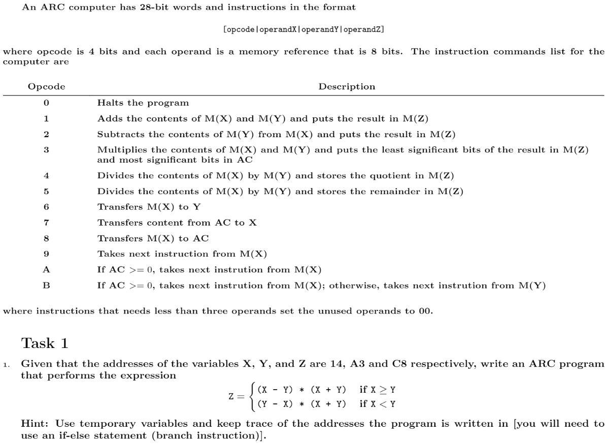 An ARC computer has 28-bit words and instructions in | Chegg.com