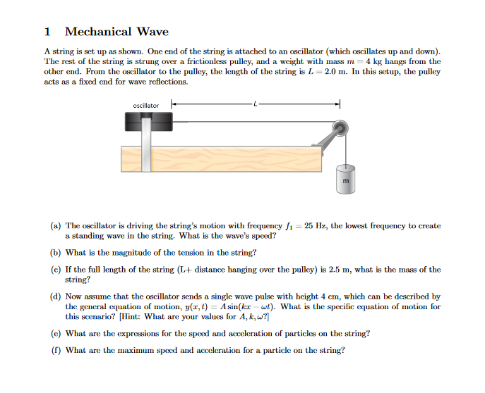 Solved 1 Mechanical Wave A string is set up as shown. One | Chegg.com