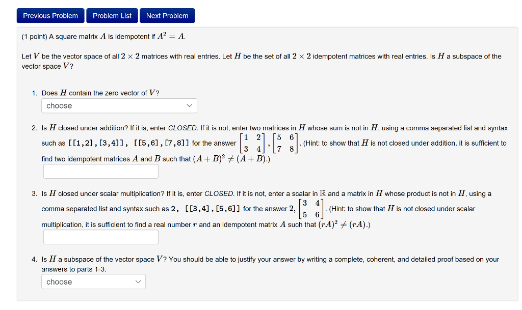 Solved Previous Problem Problem List Next Problem (1 point) | Chegg.com