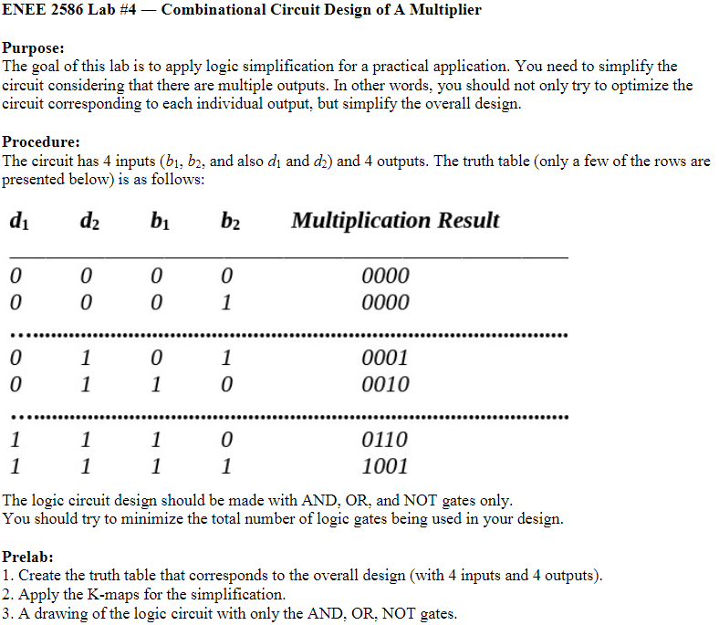 Solved ENEE 2586 Lab #4 - Combinational Circuit Design of A | Chegg.com
