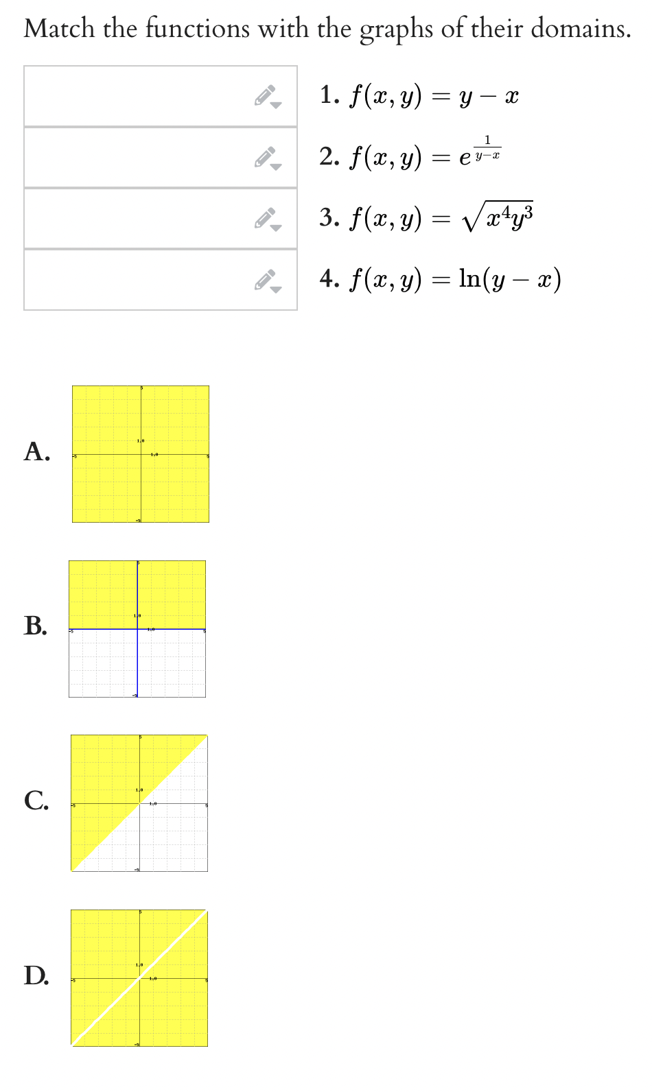 Solved Match the functions with the graphs of their domains. | Chegg.com