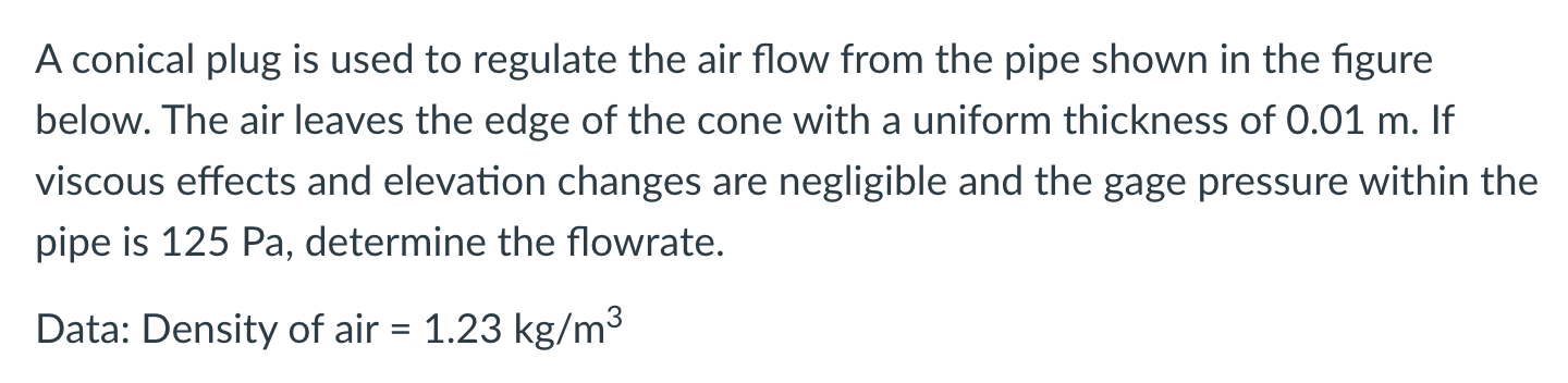 Solved A conical plug is used to regulate the air flow from | Chegg.com