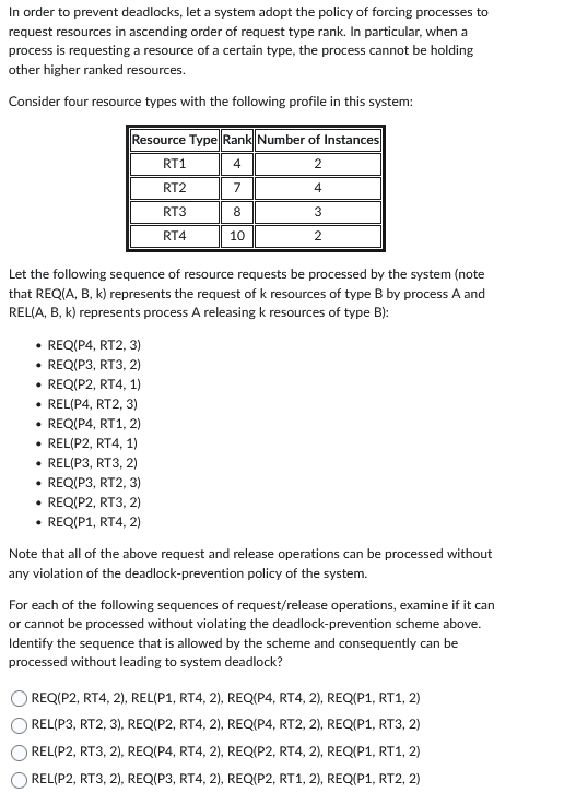 Solved In order to prevent deadlocks, let a system adopt the | Chegg.com