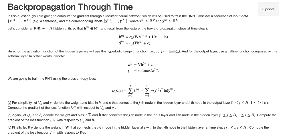 Backpropagation Through Time 6 points In this | Chegg.com