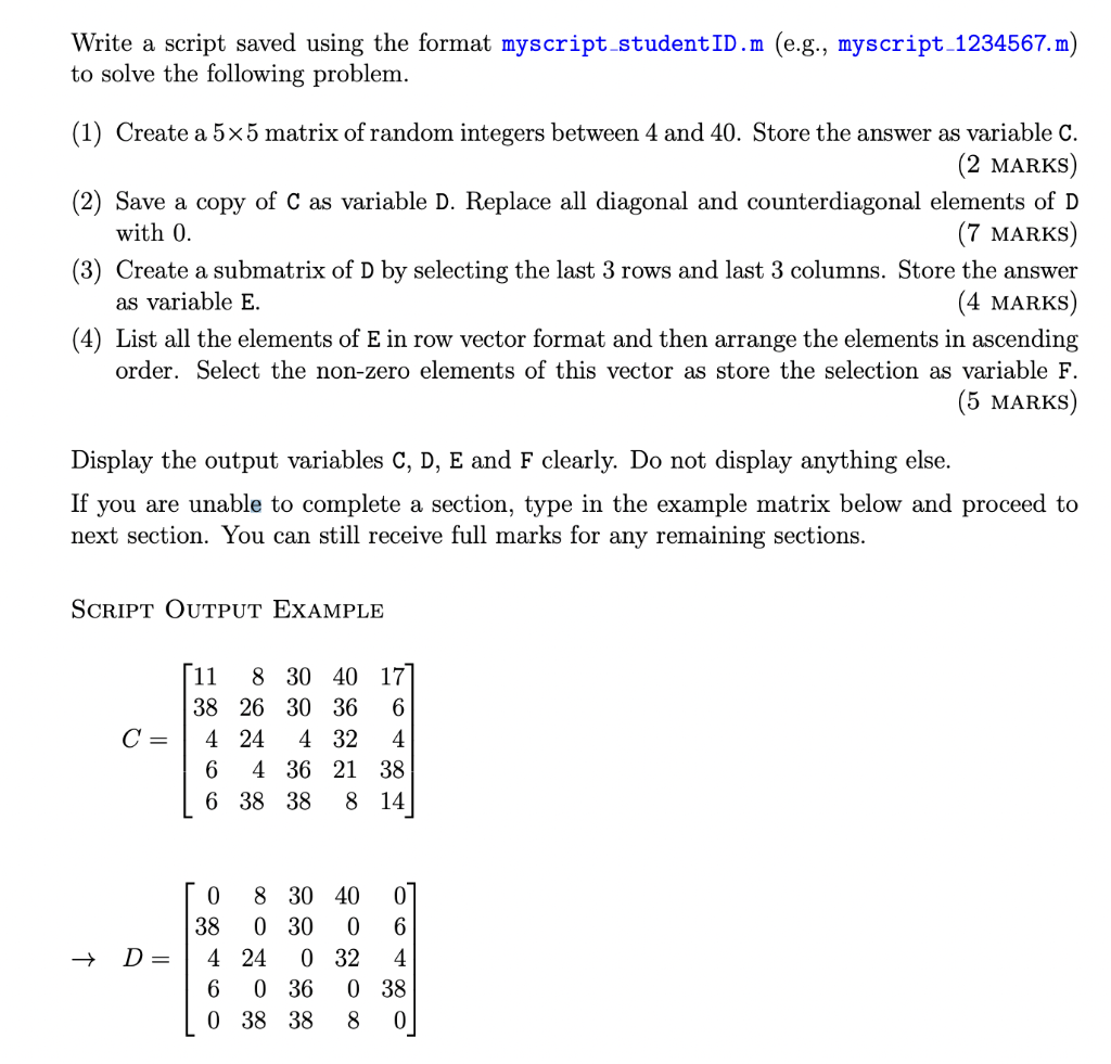 Solved Write a script saved using the format myscript | Chegg.com