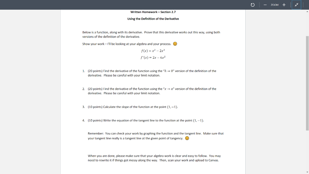 Solved Using The Definition Of The Derlvative Below Is A