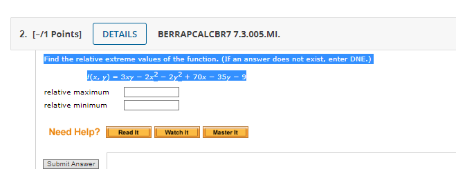 Solved /1 Points] BERRAPCALCBR7 7.3.005.MI. Find the | Chegg.com