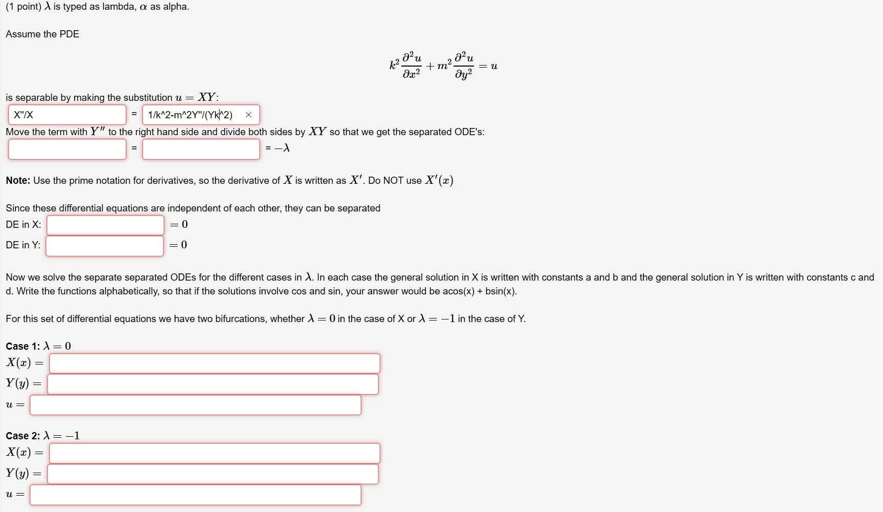 Solved (1 point) is typed as lambda, a as alpha. Assume the | Chegg.com