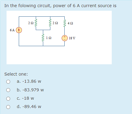 Solved In the folowing circuit, power of 6A current source | Chegg.com