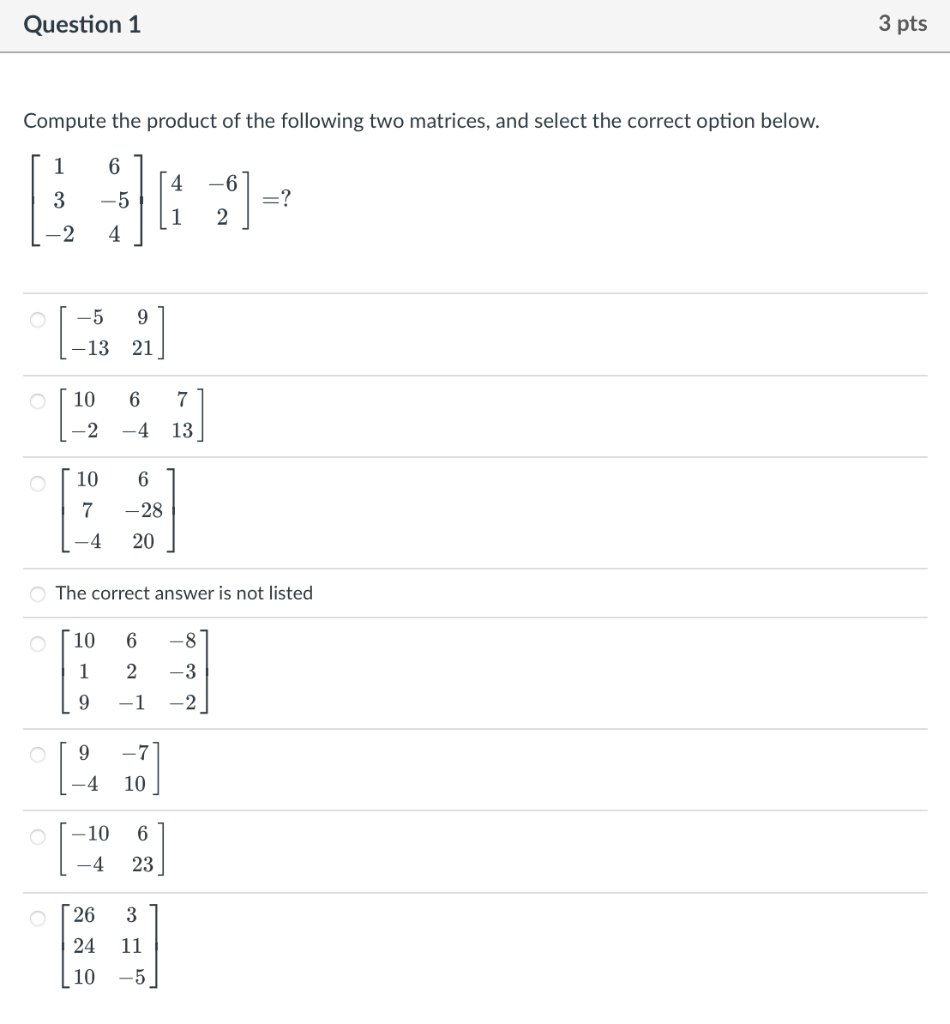 Solved Question 1 3 pts Compute the product of the following | Chegg.com