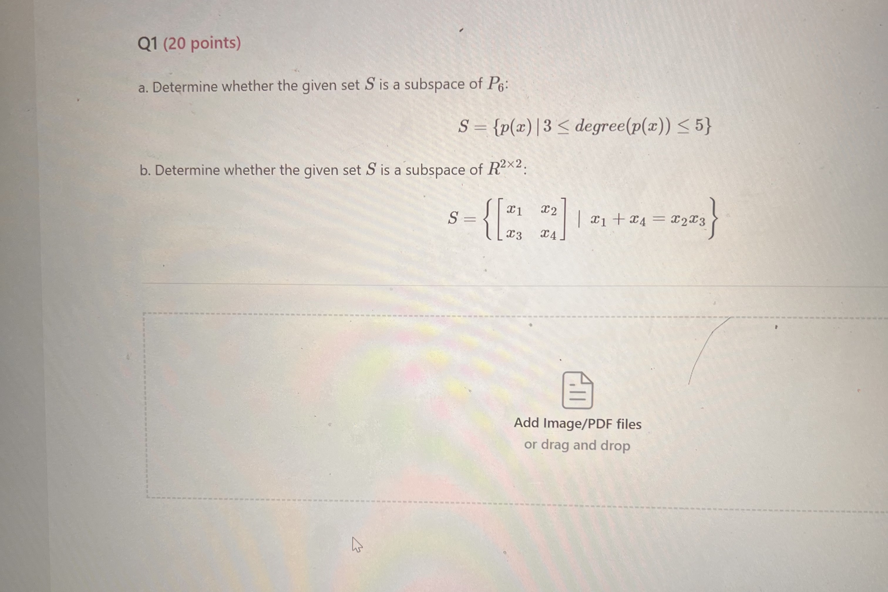 Solved a. Determine whether the given set S is a subspace of | Chegg.com