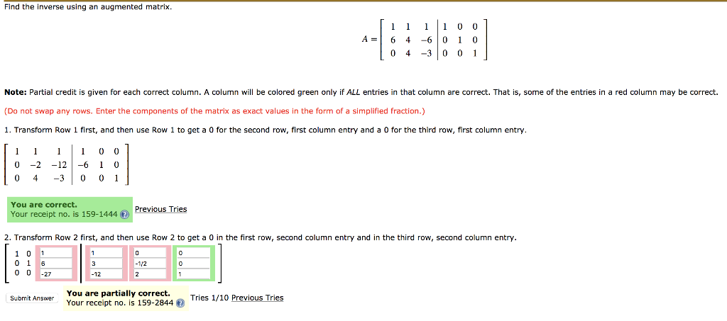 Solved Find the inverse using an augmented matrix 1 1 11 0 0 | Chegg.com