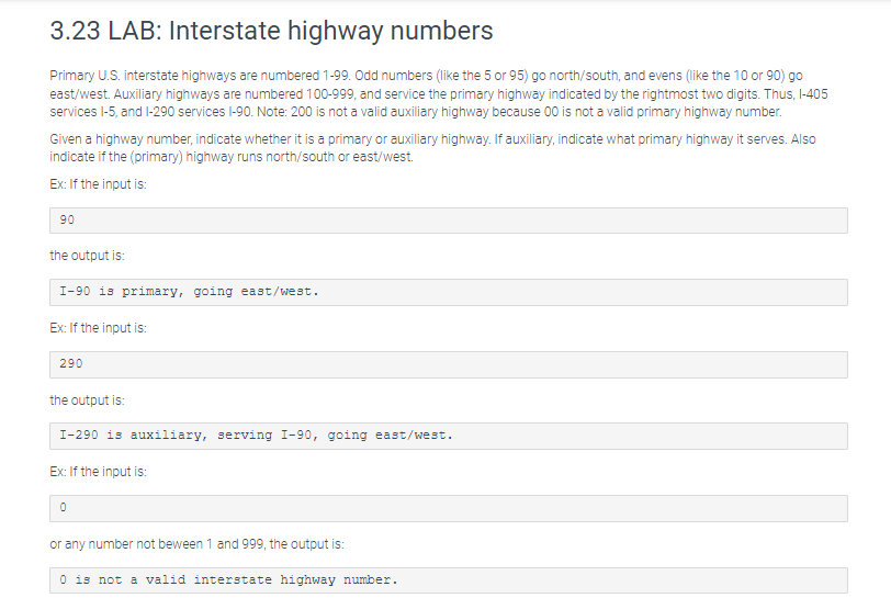 Solved 3.23 LAB: Interstate highway numbers Primary U.S. | Chegg.com