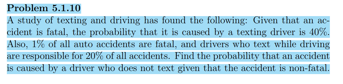 Solved Problem 5.1.10 A study of texting and driving has | Chegg.com