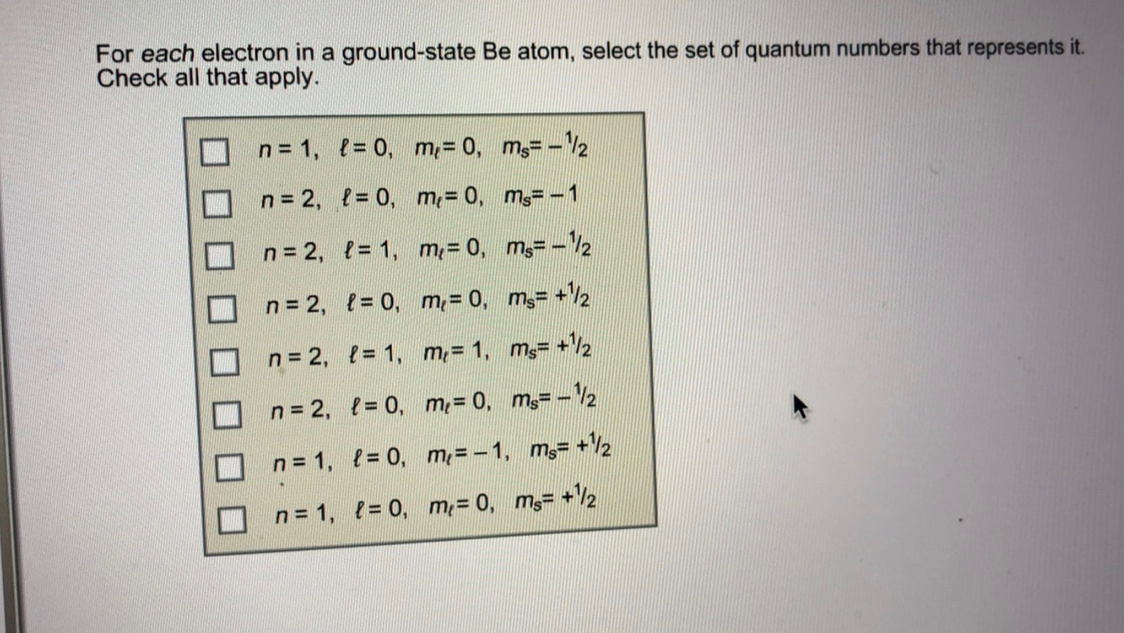 Solved How many electrons in an atom could have these sets | Chegg.com