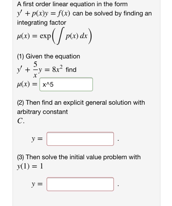 Solved A first order linear equation in the form y px)y(x) | Chegg.com