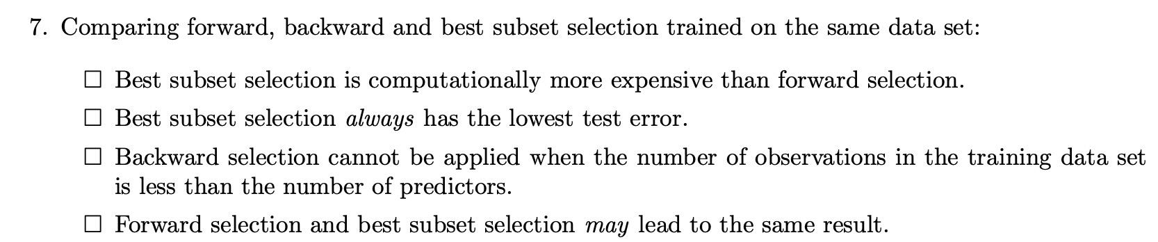 Solved 7. Comparing forward, backward and best subset | Chegg.com