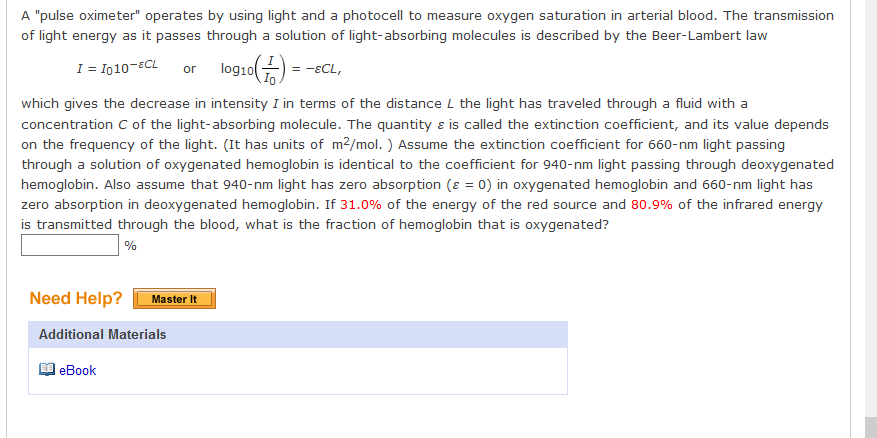 Solved or A "pulse oximeter" operates by using light and a | Chegg.com