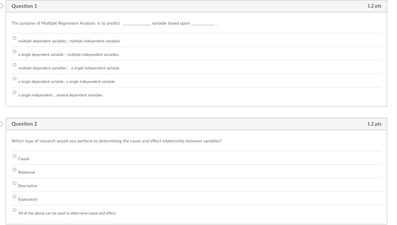 Solved Question 1 1.2 pts The purpose of Multiple Regression | Chegg.com