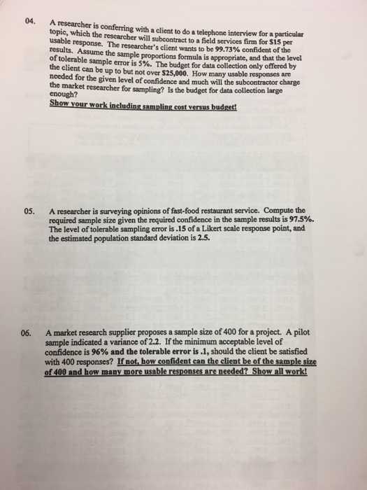 Solved estimate a population mean. The level of tolerable | Chegg.com