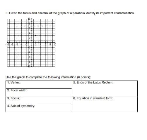 Solved II. Given the focus and directrix of the graph of a | Chegg.com