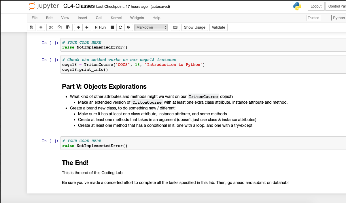 Jupyter CL4-Classes Last Checkpoint: 17 hours ago | Chegg.com
