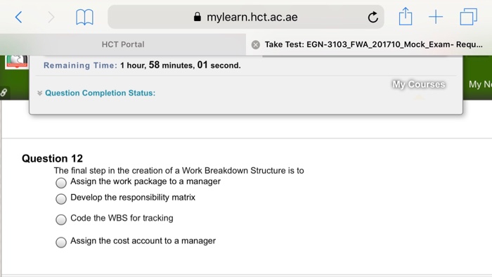 Solved 을 mylearn.hct.ac.ae HCT Portal Take Test: | Chegg.com