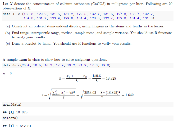 Solved Let X denote the concentration of calcium carbonate | Chegg.com