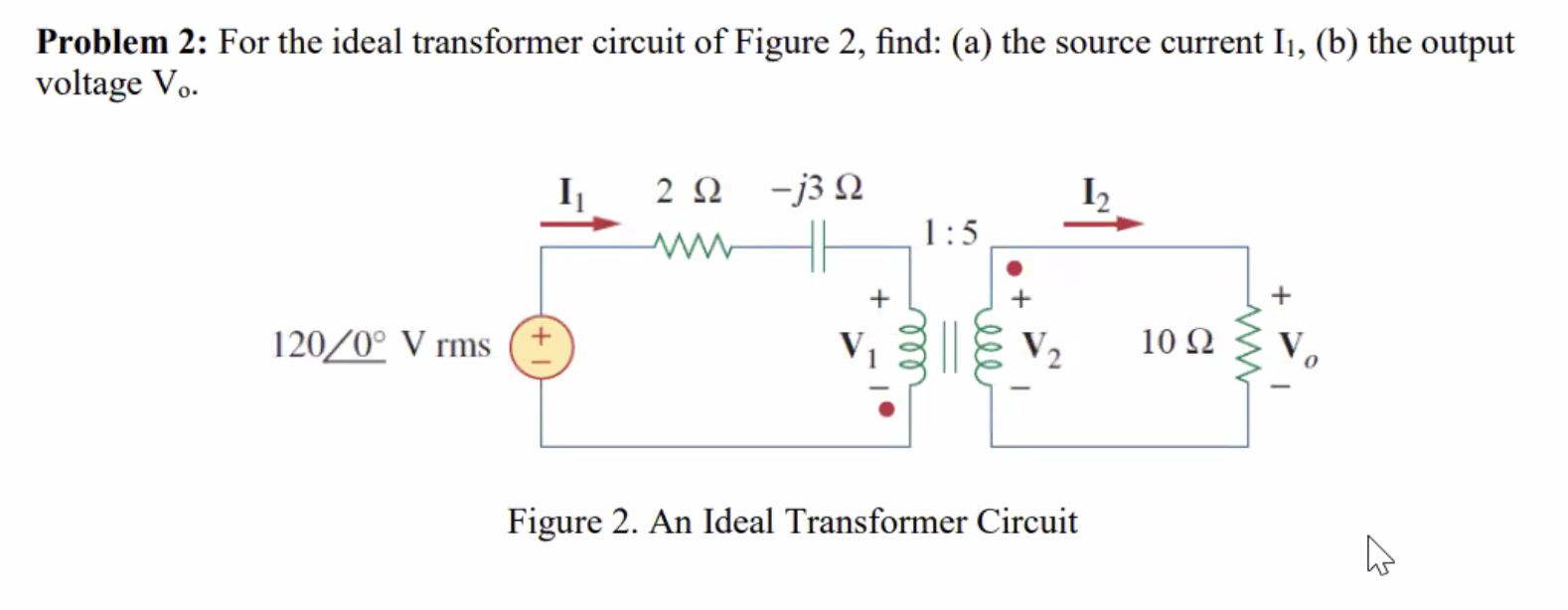 Solved For the ideal transformer circuit of Figure 2, find: | Chegg.com