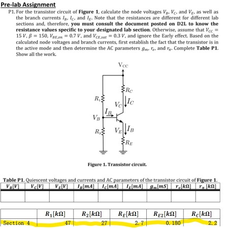 Solved Pre-lab Assignment P1. For the transistor circuit of | Chegg.com