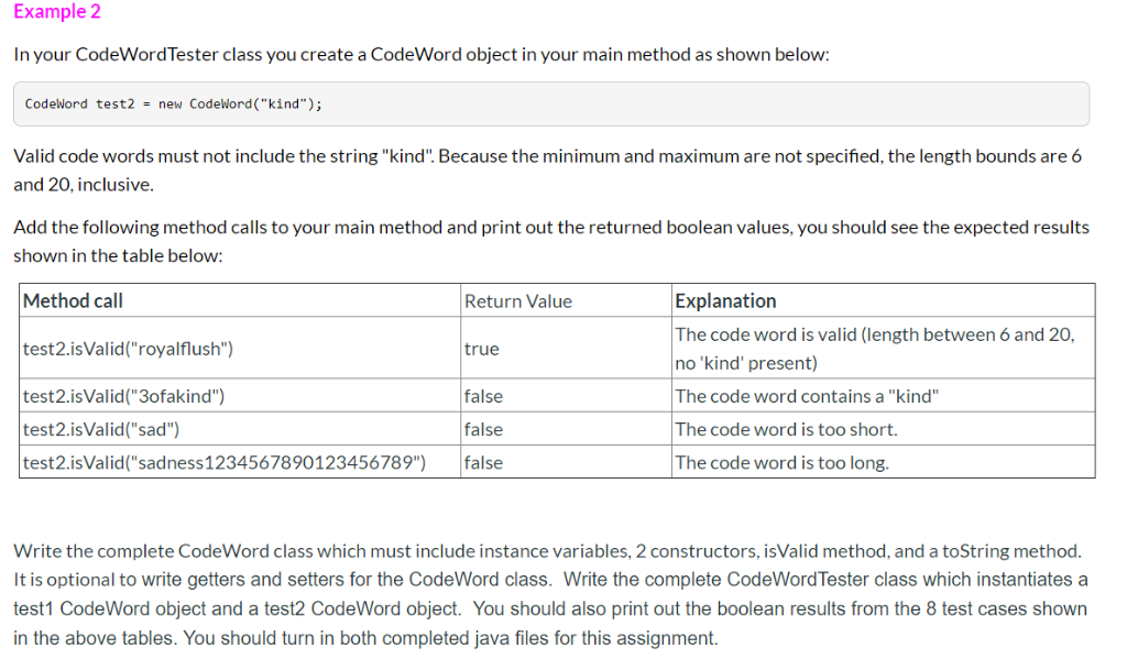 Solved Write the complete CodeWord class which must include | Chegg.com