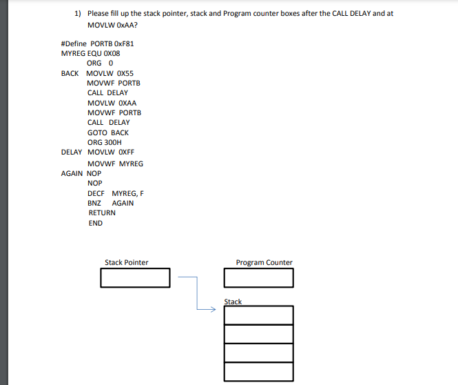 Solved 1) Please fill up the stack pointer, stack and | Chegg.com