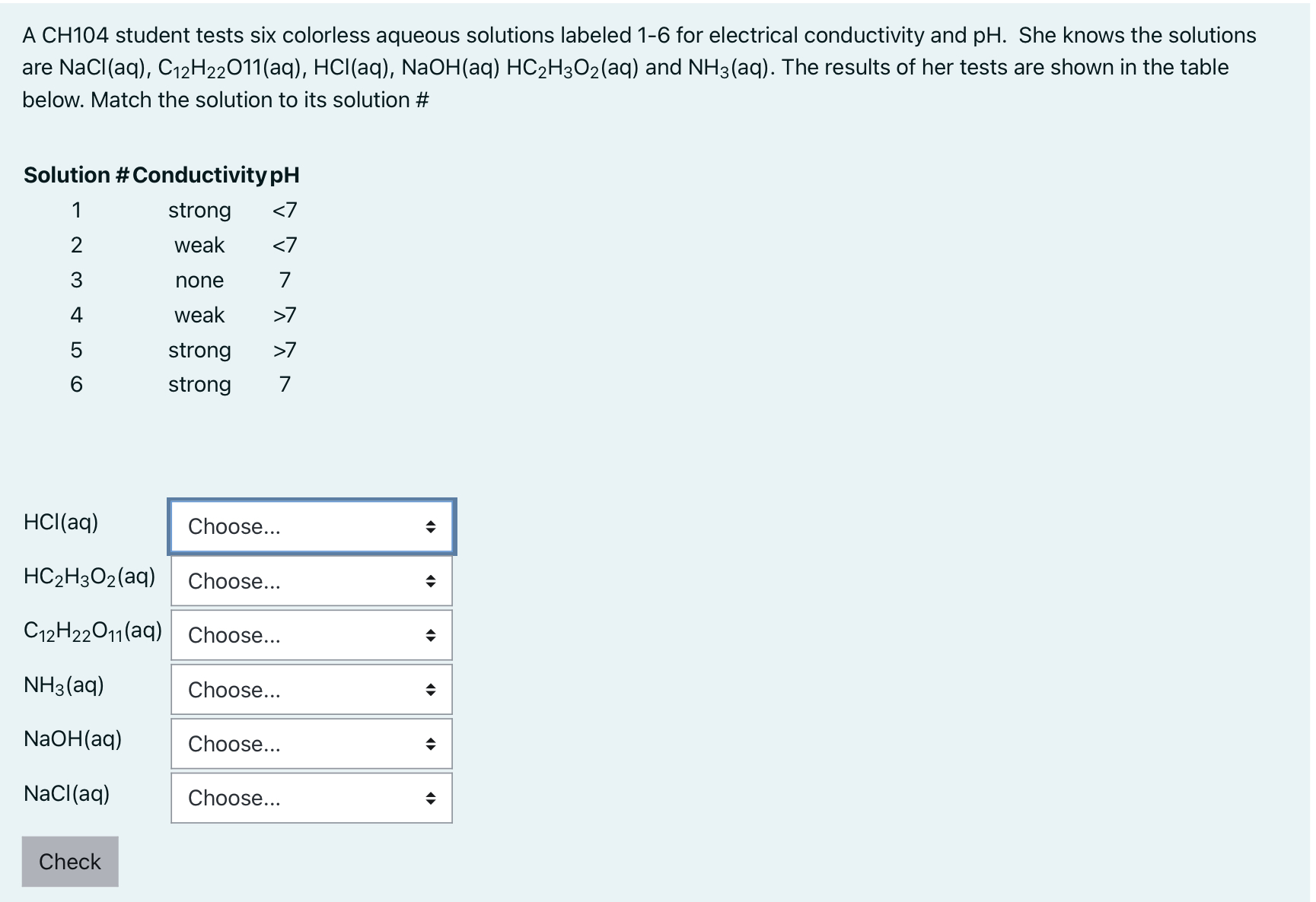 Solved A CH104 student tests six colorless aqueous solutions | Chegg.com