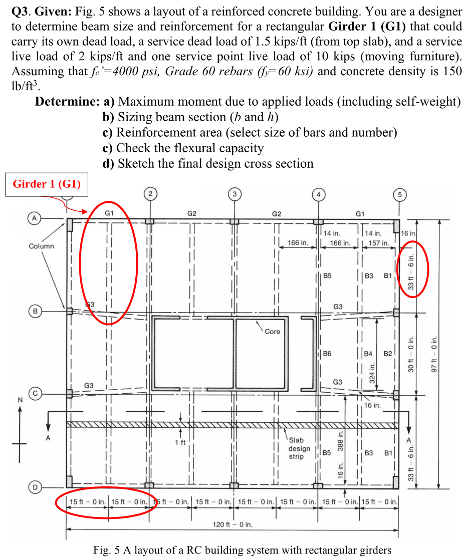 Solved 03. Given: Fig. 5 shows a layout of a reinforced | Chegg.com