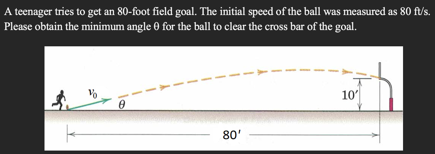 Solved A teenager tries to get an 80-foot field goal. The | Chegg.com