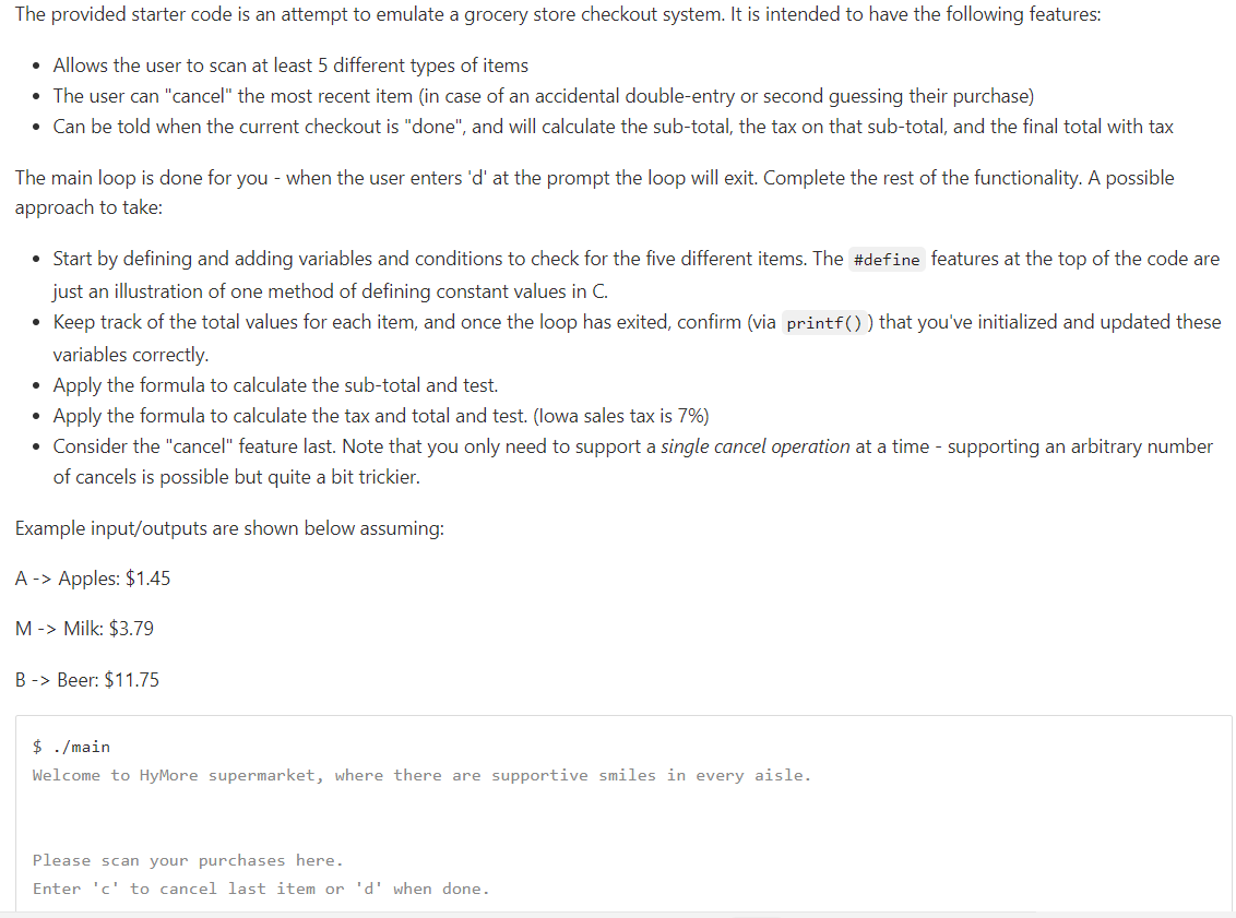 Solved The provided starter code is an attempt to emulate a | Chegg.com